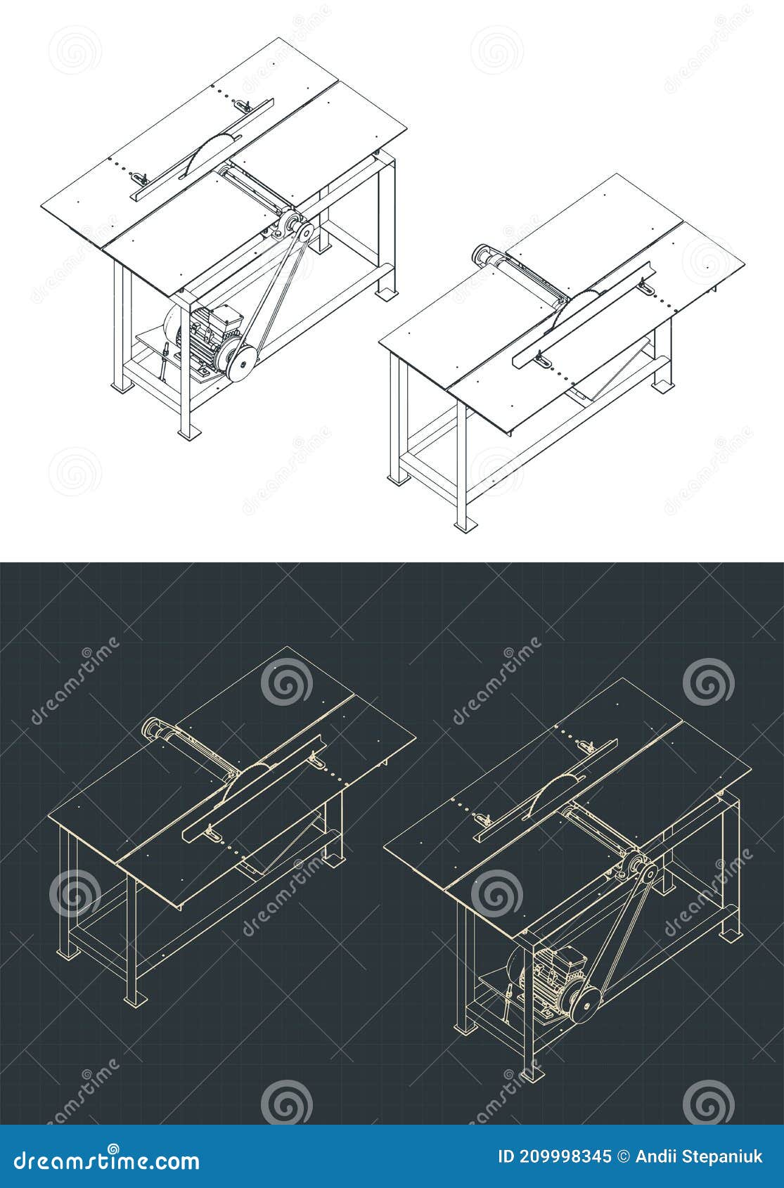 Table Cutting Machine Isometric Drawings Stock Vector - Illustration of ...