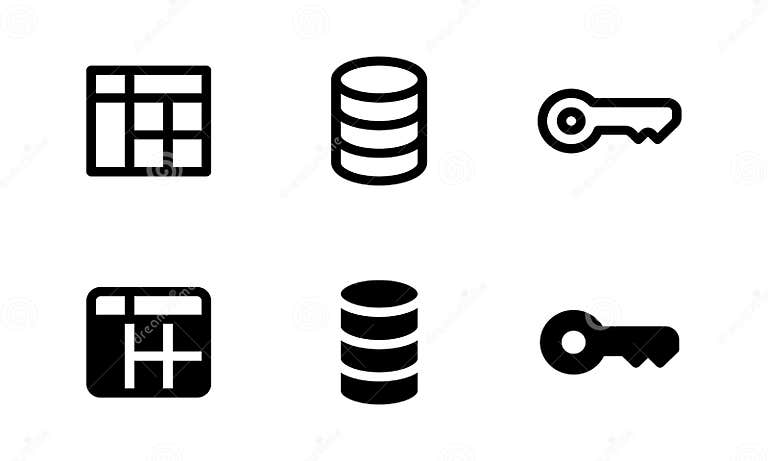 Table, Data, and Key Icons As Common Icons in Databases Stock Vector ...