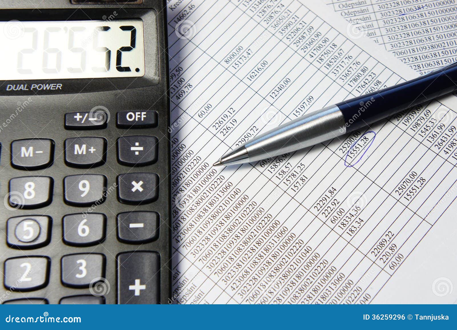 Table De Bureau Avec La Calculatrice, Le Stylo Et Le Document Comptable ...