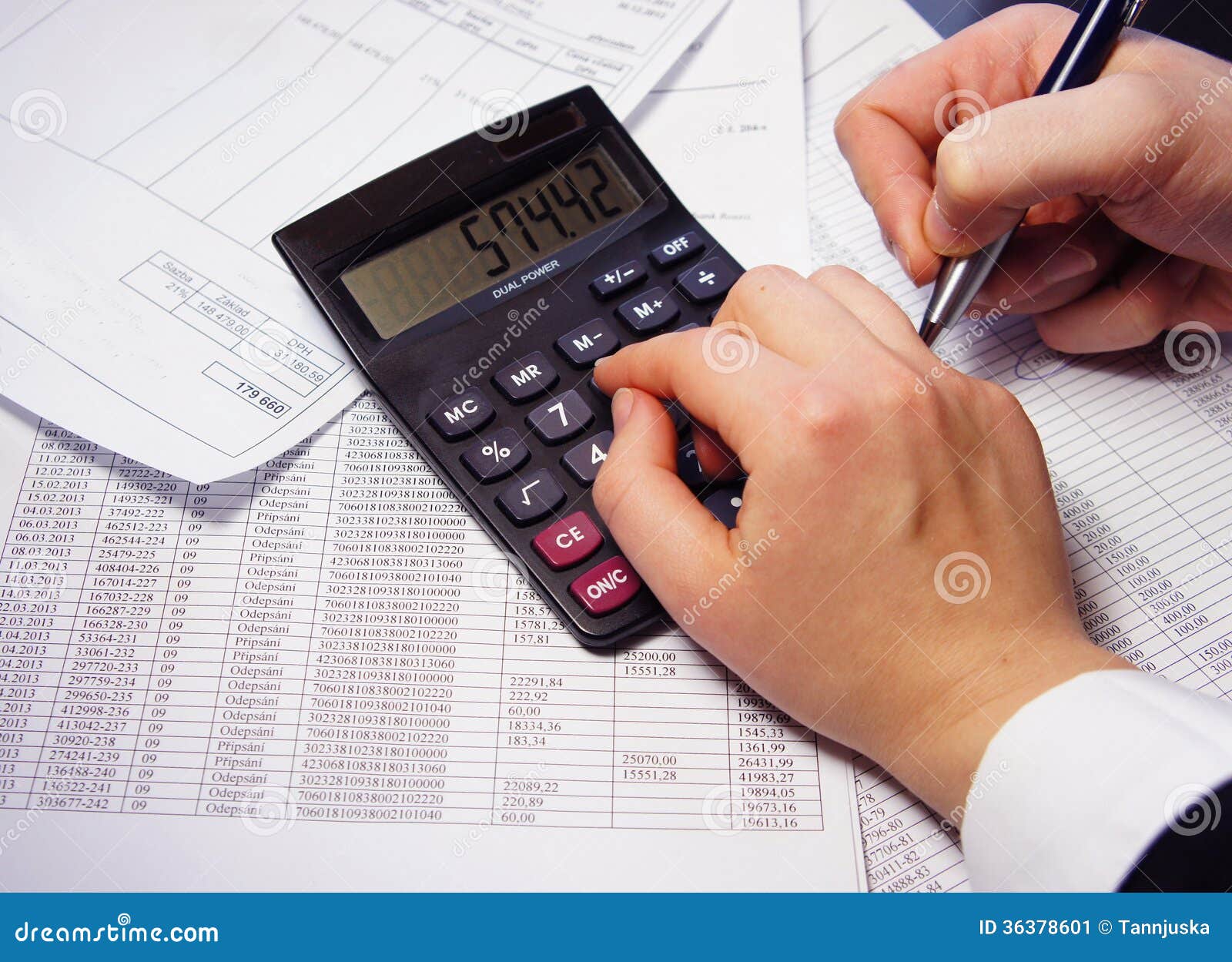 Table De Bureau Avec La Calculatrice, Le Stylo Et Le Document Comptable ...
