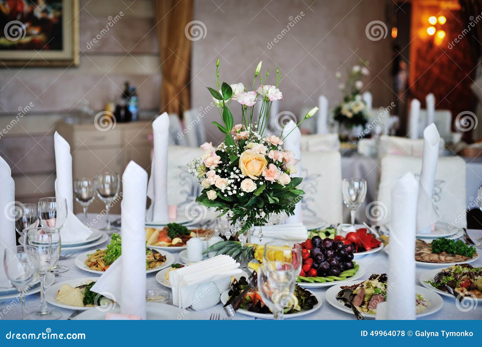 Table Decorated with Flowers Wedding Dinner Stock Photo - Image of ...