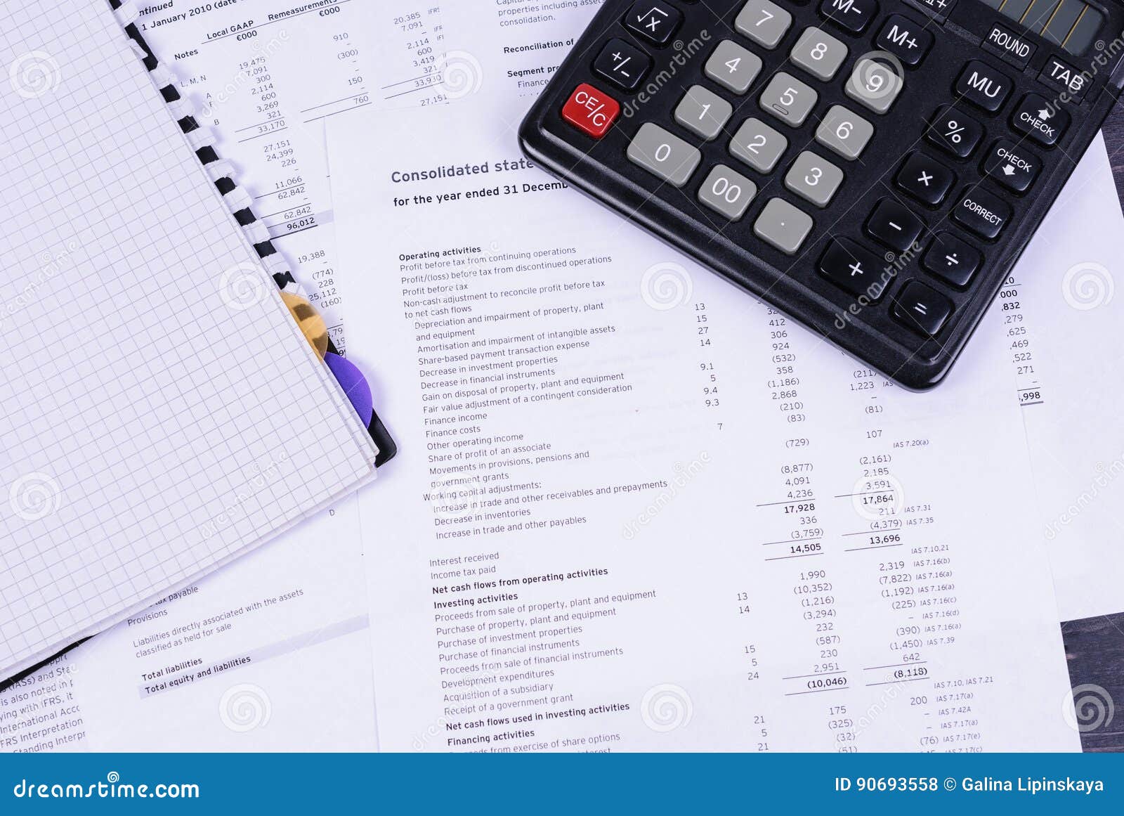 Table with Diary, Calculator and Business Documents. Stock Photo ...