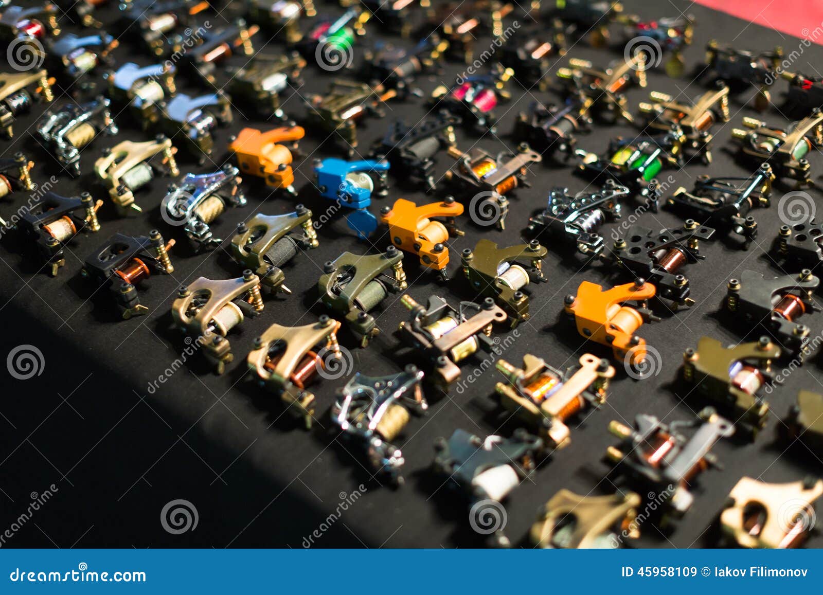 Table with Different Tattoo Machines Assortment Stock Image - Image of ...
