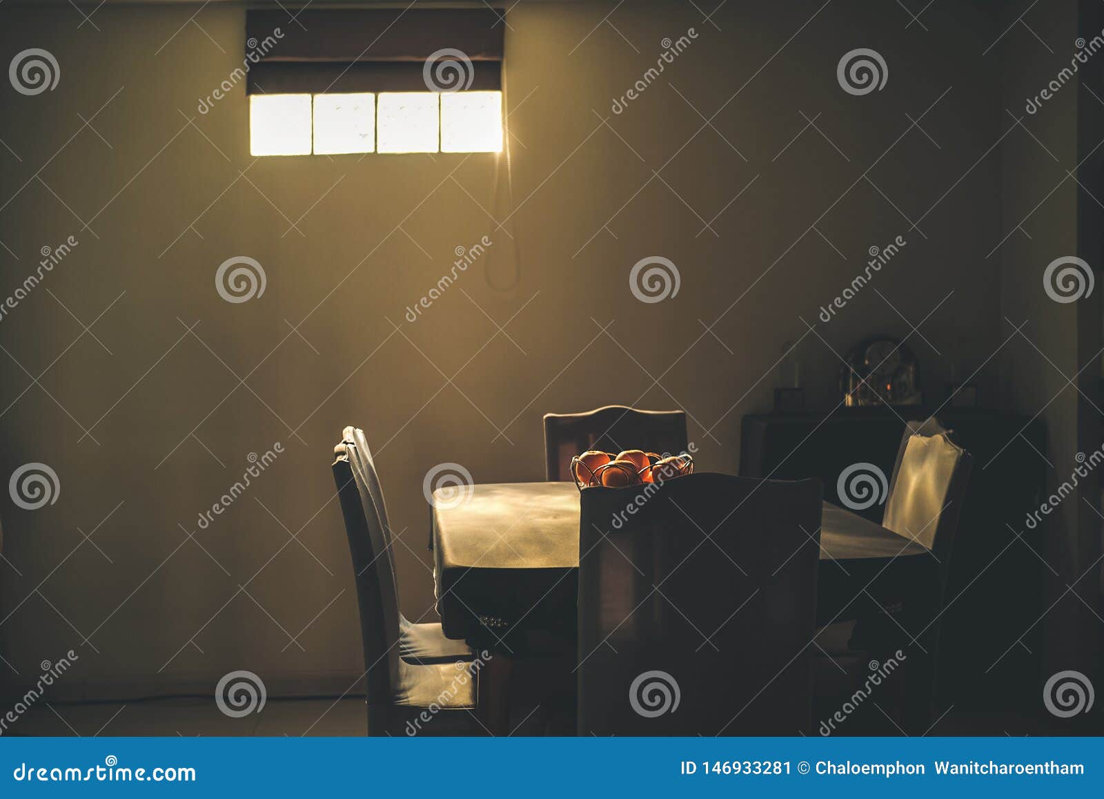 Table, Dining Chair with Orange on the Table and the Light Coming ...