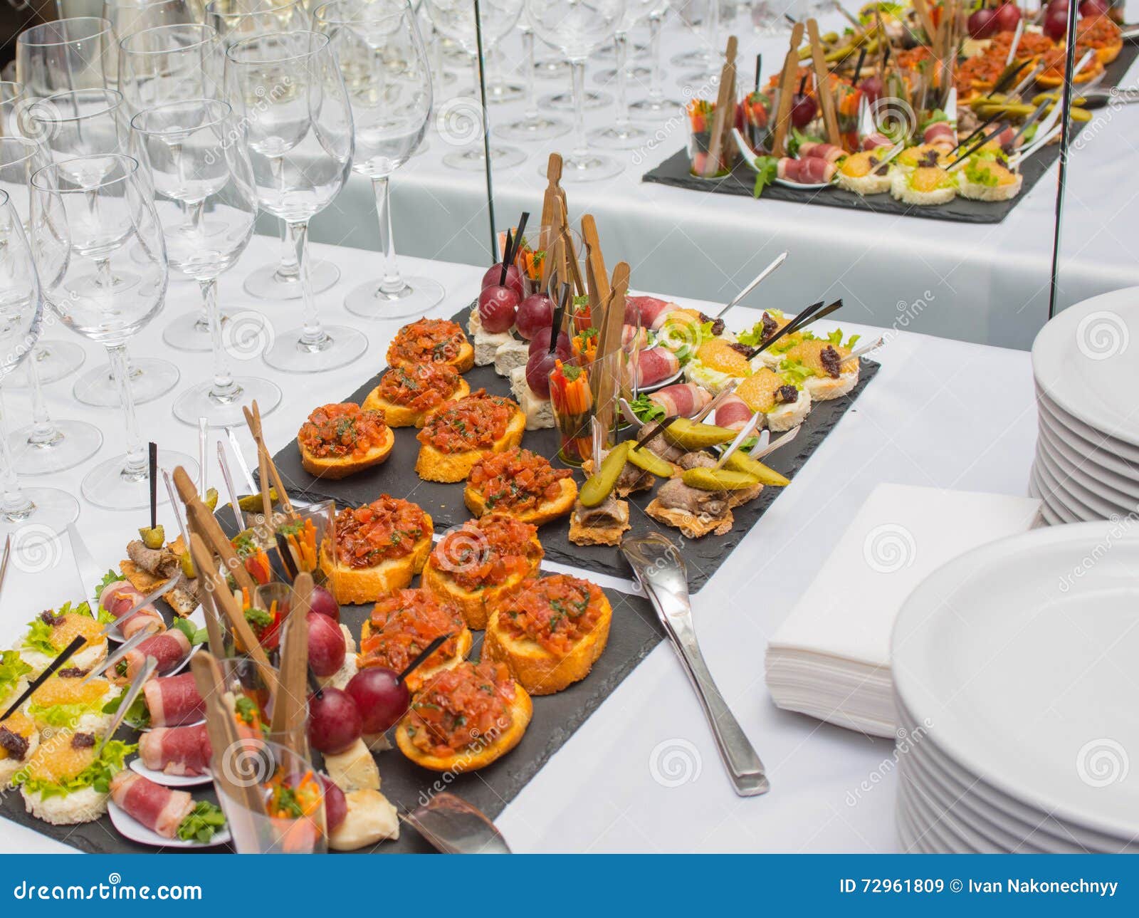 Table and Dishes and Sandwiches Stock Image - Image of table, sandwich ...