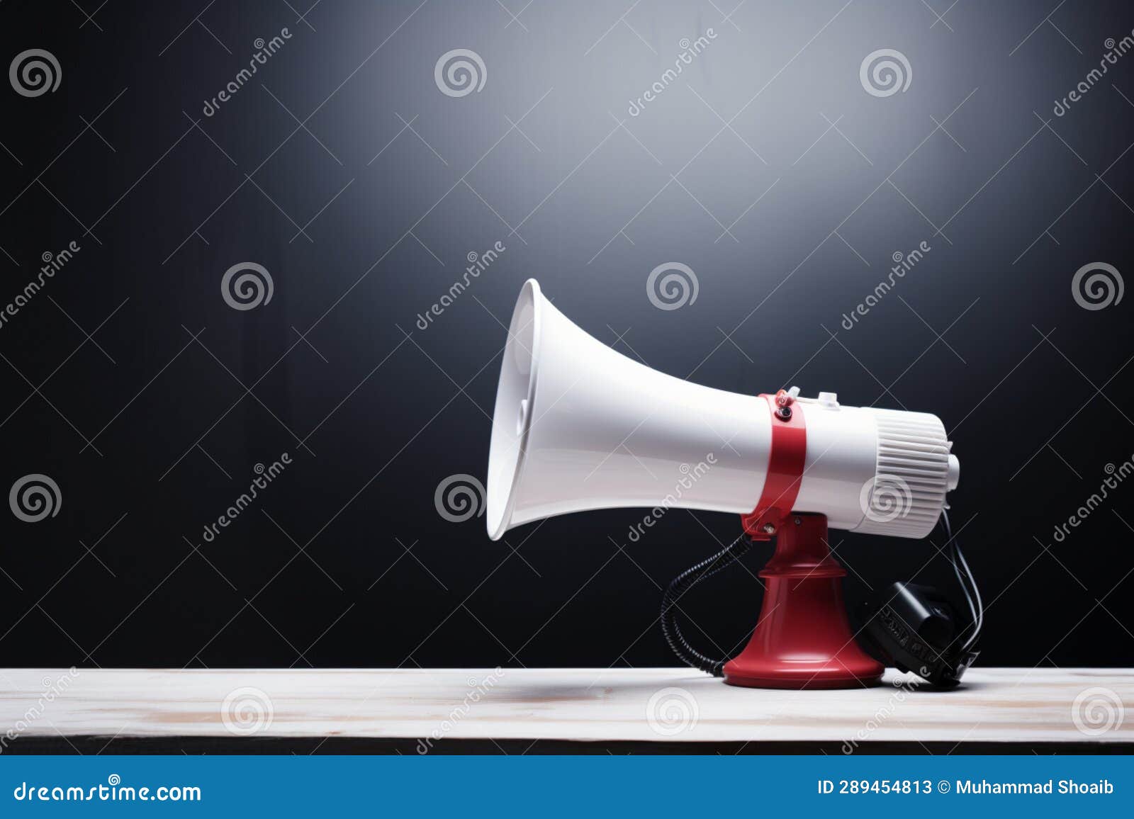 A Table Displays a Megaphone, Microphone, and a Banner with Ample Copy ...