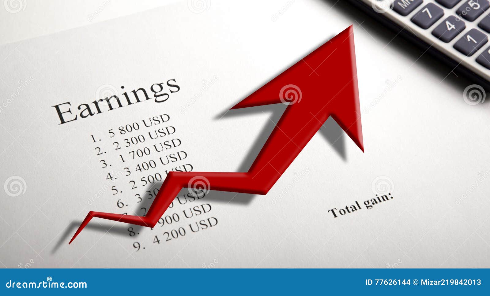 Table with Earnings with Digits, Calculator and Diagram Stock ...