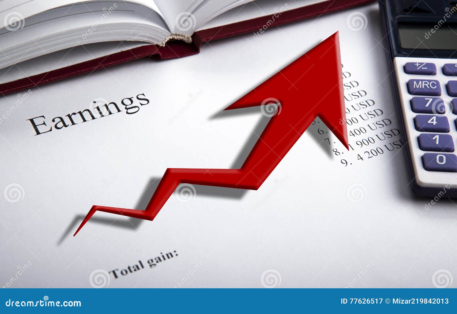 Table with Earnings with Digits, Calculator and Diagram Stock ...