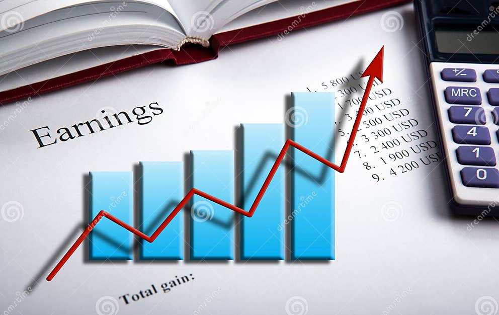 Table with Earnings with Digits, Calculator and Diagram Stock ...