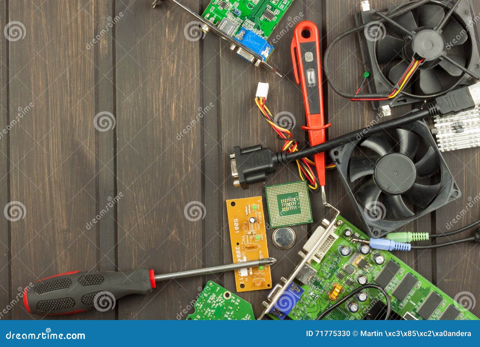 Table Electronics Repairman. Home Computer Repair. Desktop Clutter ...