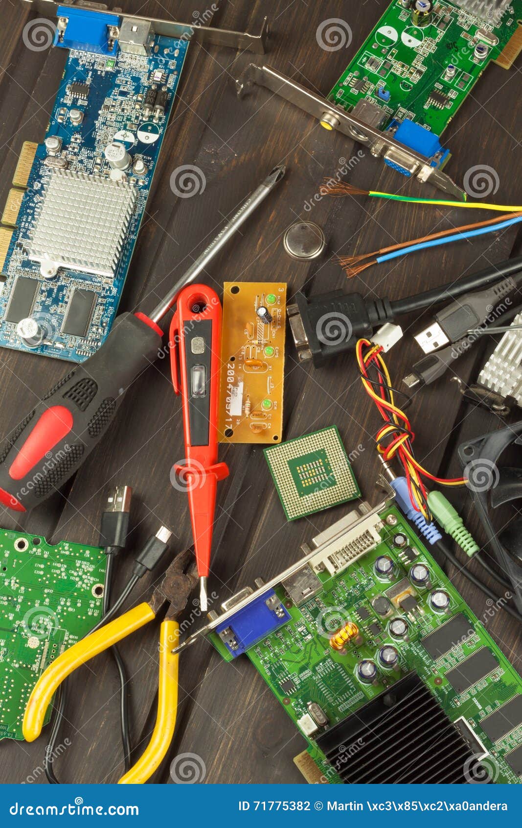 Table Electronics Repairman. Home Computer Repair. Desktop Clutter ...