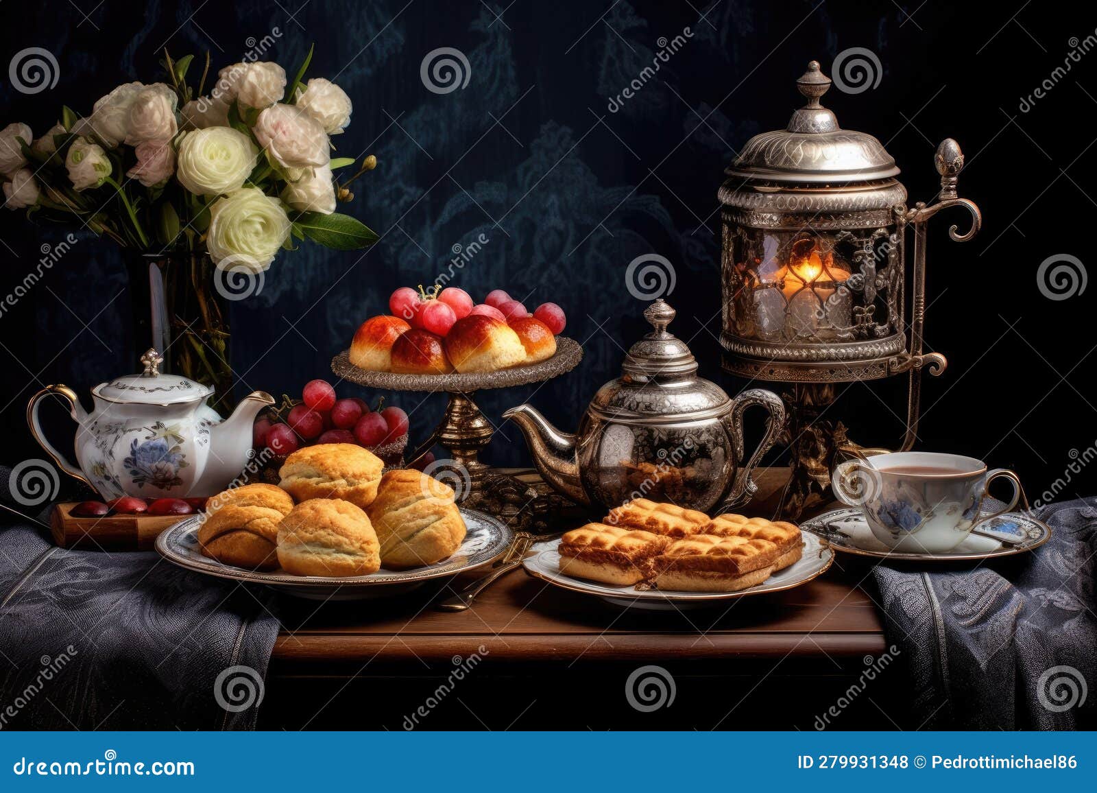 Elegant Tea time stock illustration. Illustration of recipe - 279931348