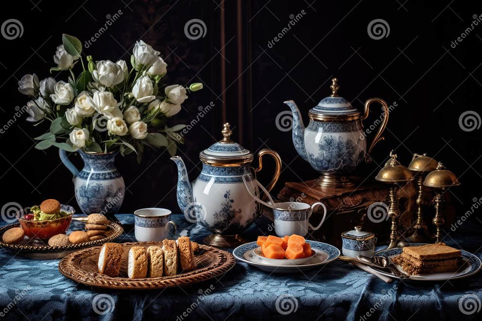 Elegant Tea time stock illustration. Illustration of snack - 279931368