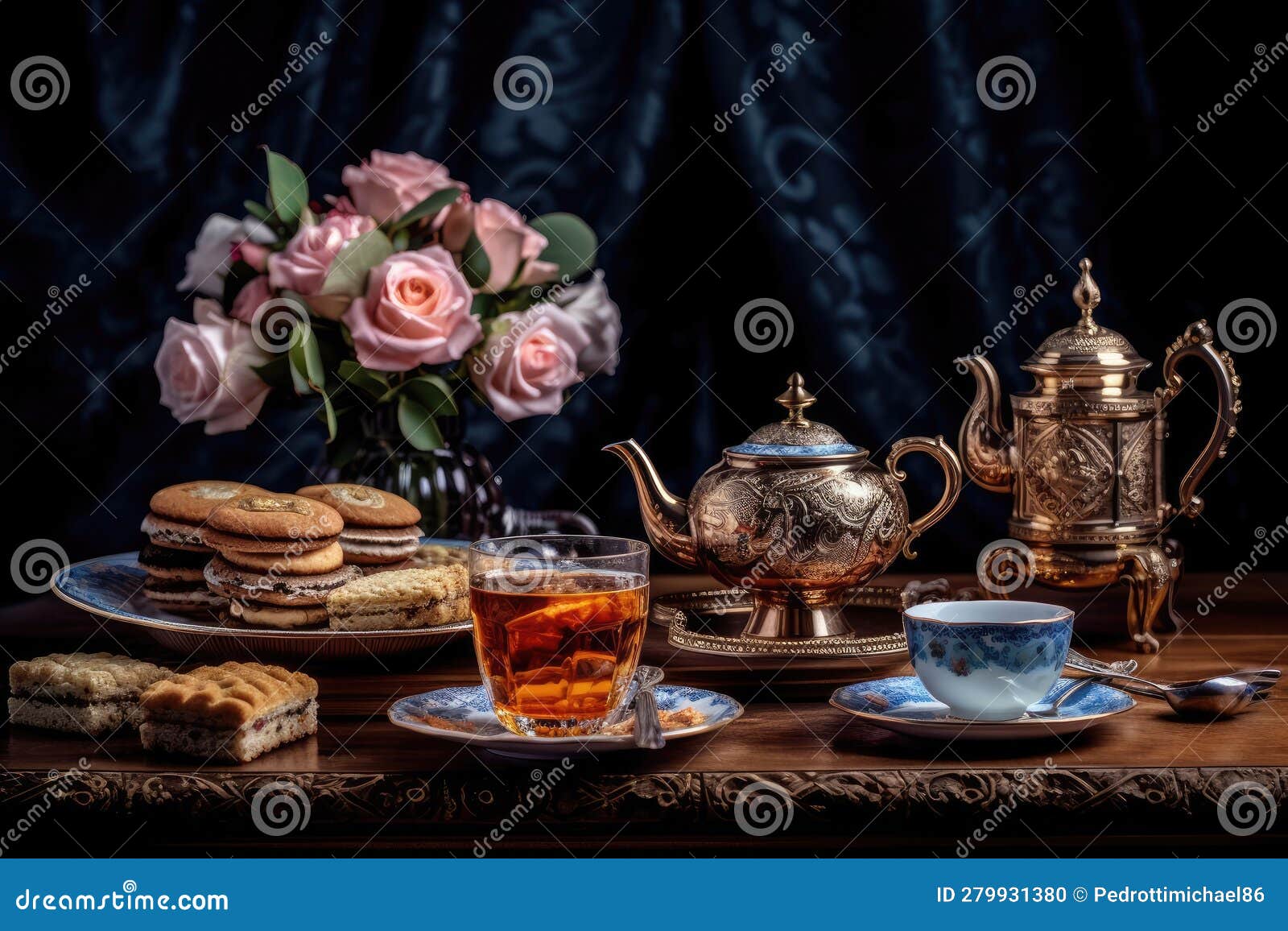 Elegant Tea time stock illustration. Illustration of sugar - 279931380