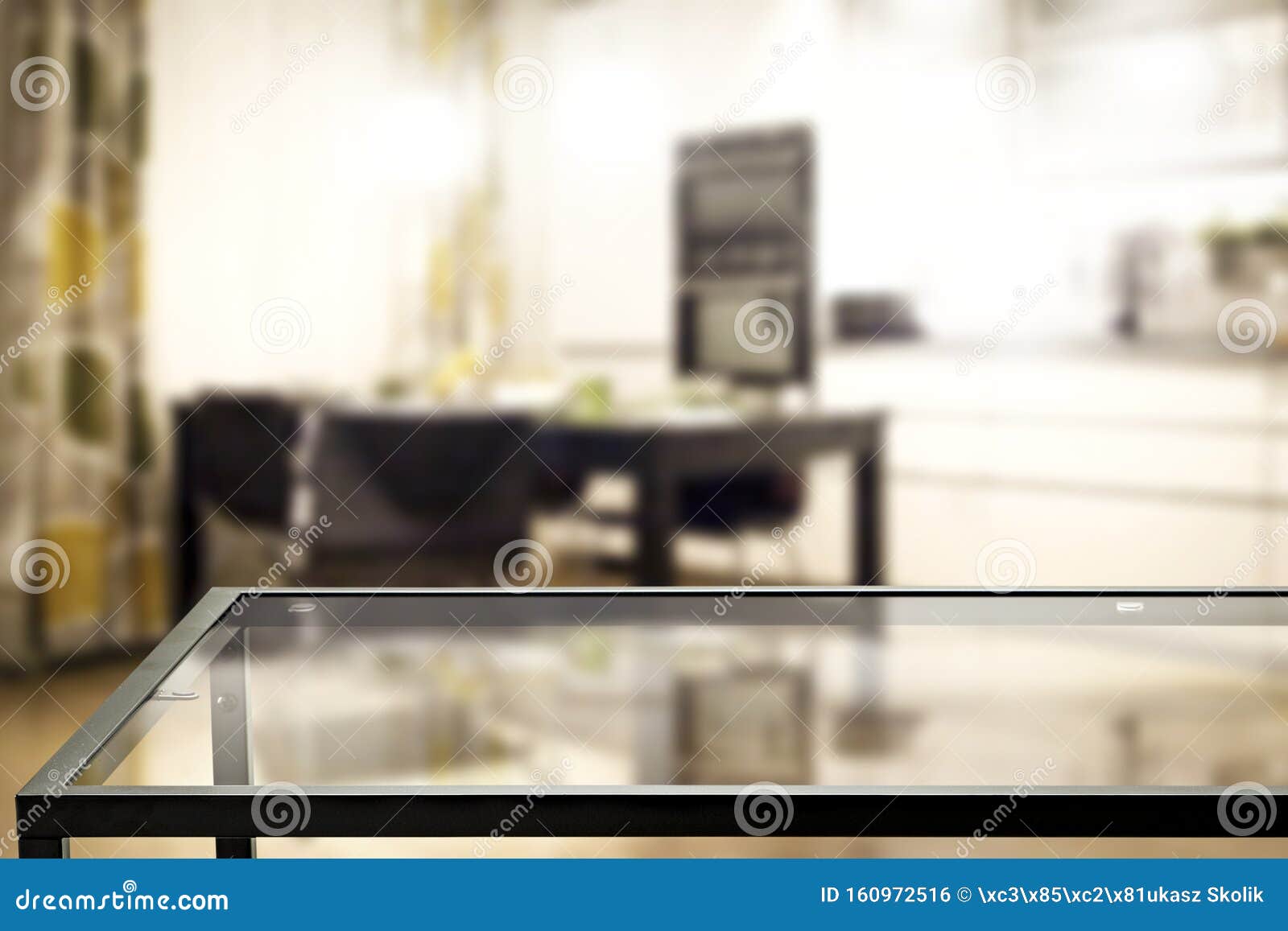 Table with Empty Space for Products and Decorations. Blurred Home ...