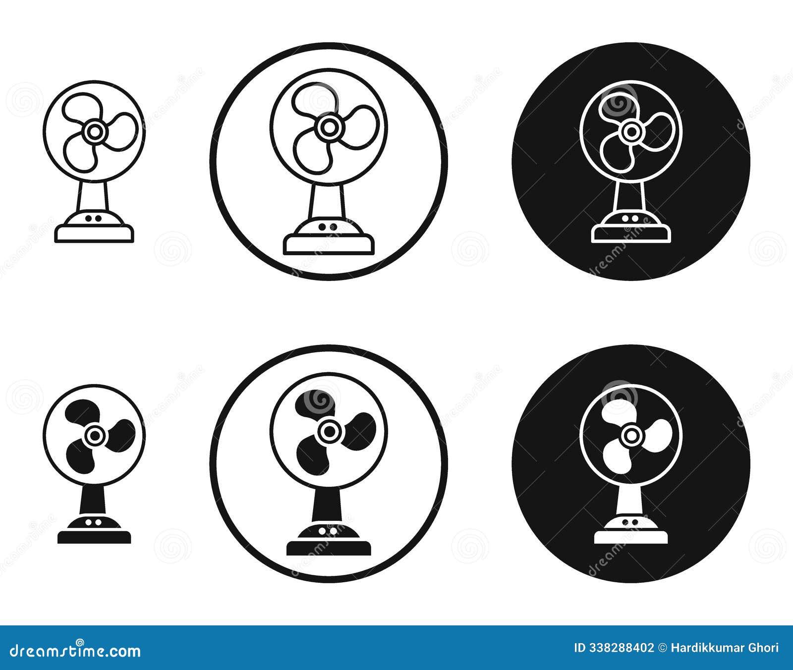 Table Fan Vector Icon Set in Black and White Outlines Stock Vector ...