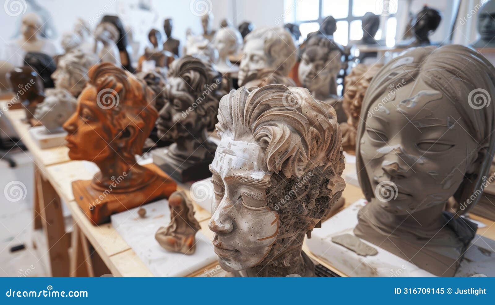 A Table Filled with Multiple Sculptures in Different Stages of ...