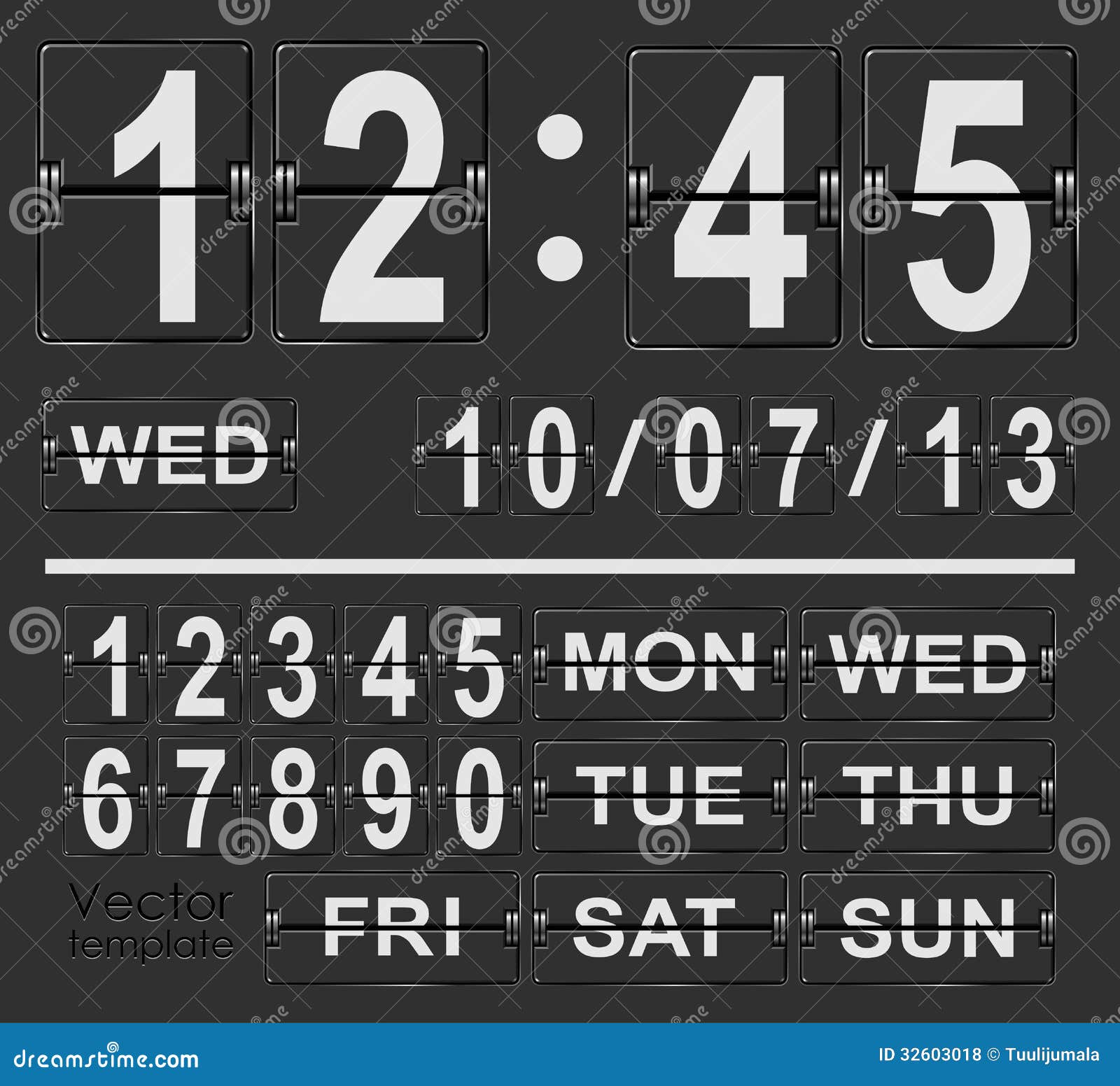 Flip Clock Number Set. Board With Numeral Dial, Old Outdated Mechanical ...