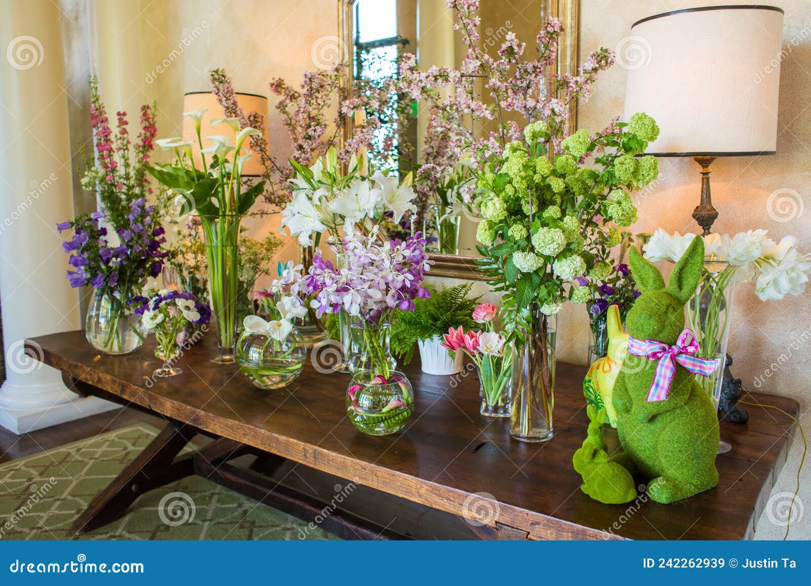 Table of Spring Flowers in Vases Stock Image - Image of plant, green ...