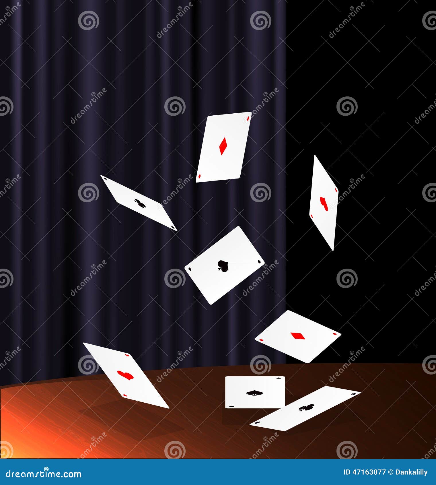 Table and flying cards stock vector. Illustration of decoration - 47163077
