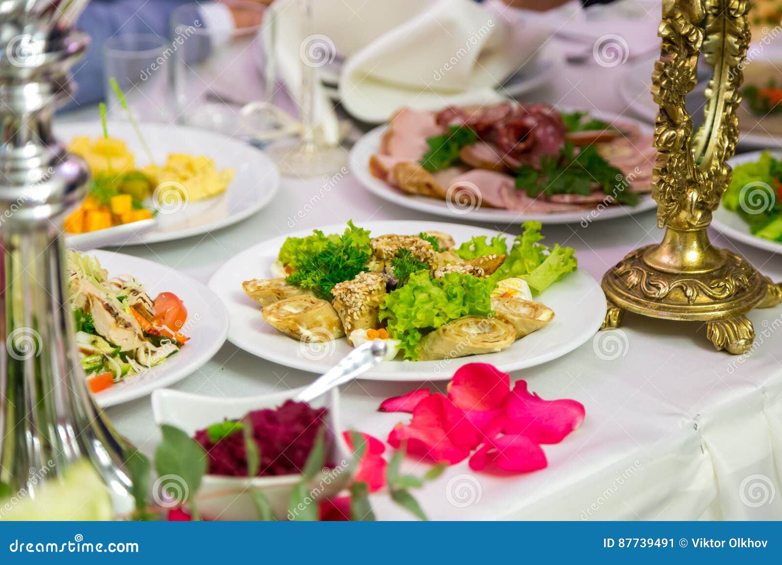 Table with Food. Catering Table Set Service. Stock Image - Image of ...