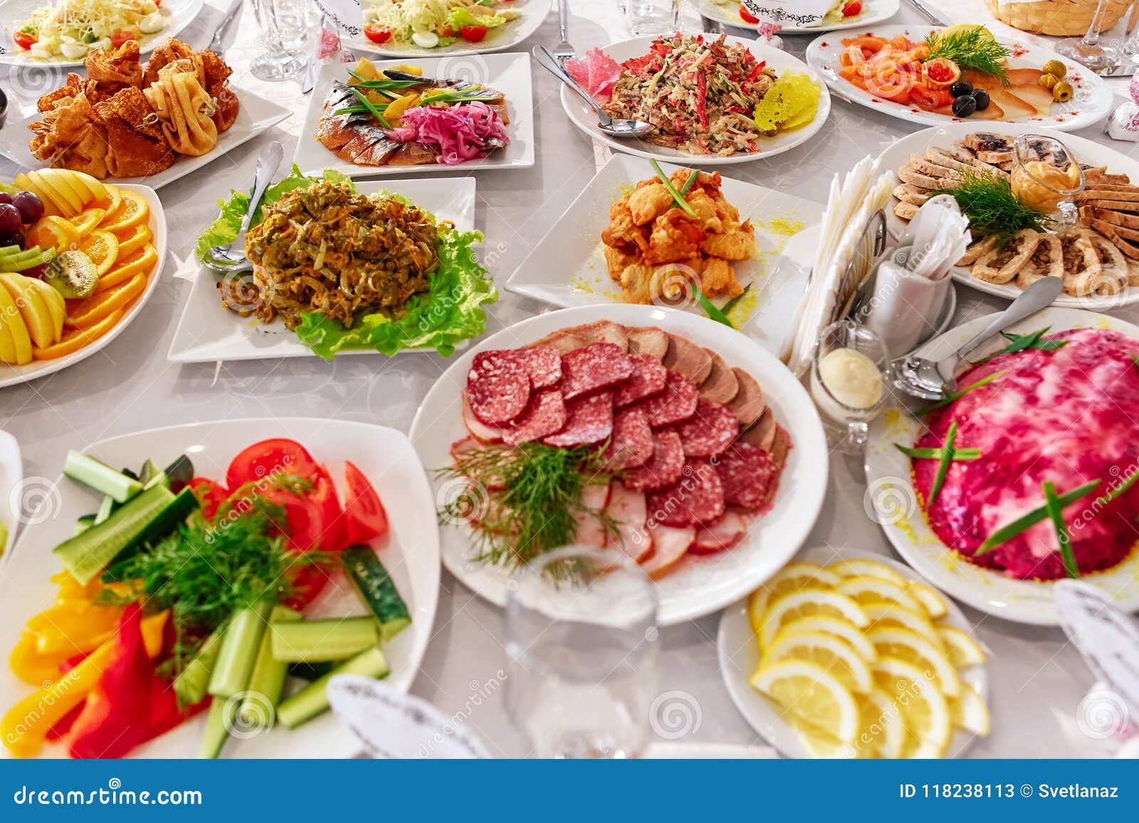 Table with Food and Drinks in a Restaurant Stock Image - Image of ...