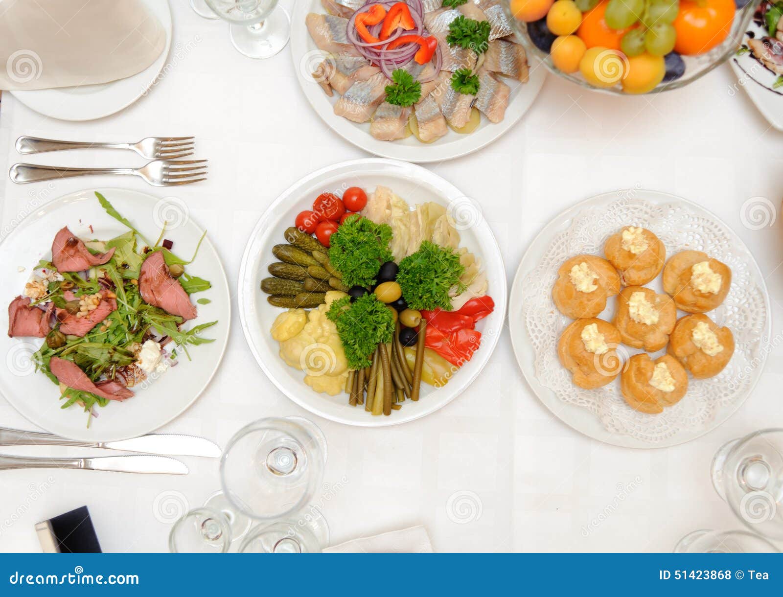 Table with Food in Restaurant Stock Photo - Image of gourmet, food ...