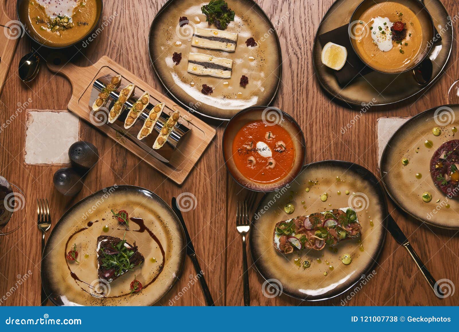 Table with food, top view stock photo. Image of overhead - 121007738