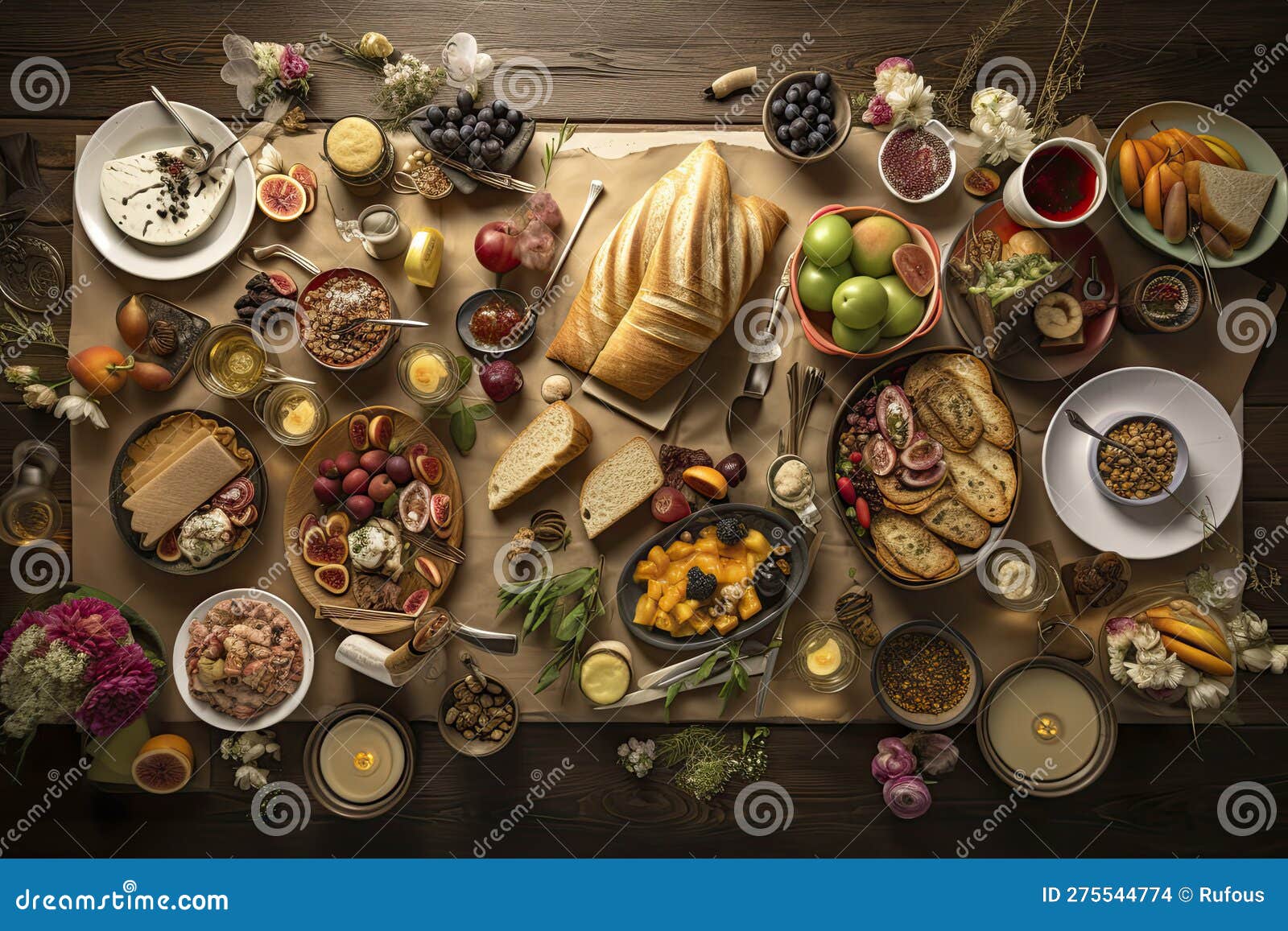 Table with food, top view stock photo. Image of desk - 275544774