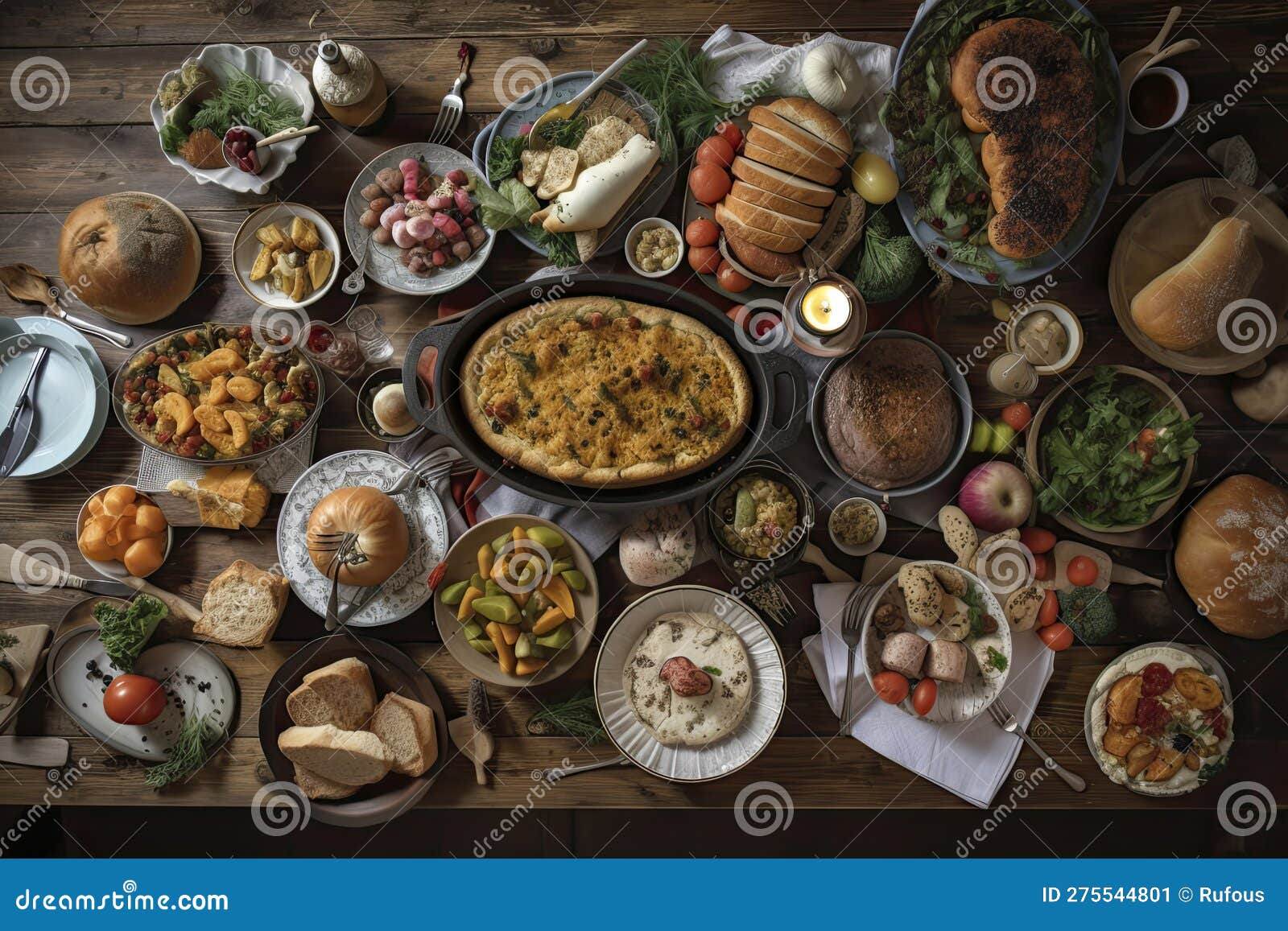 Table with food, top view stock image. Image of friendship - 275544801