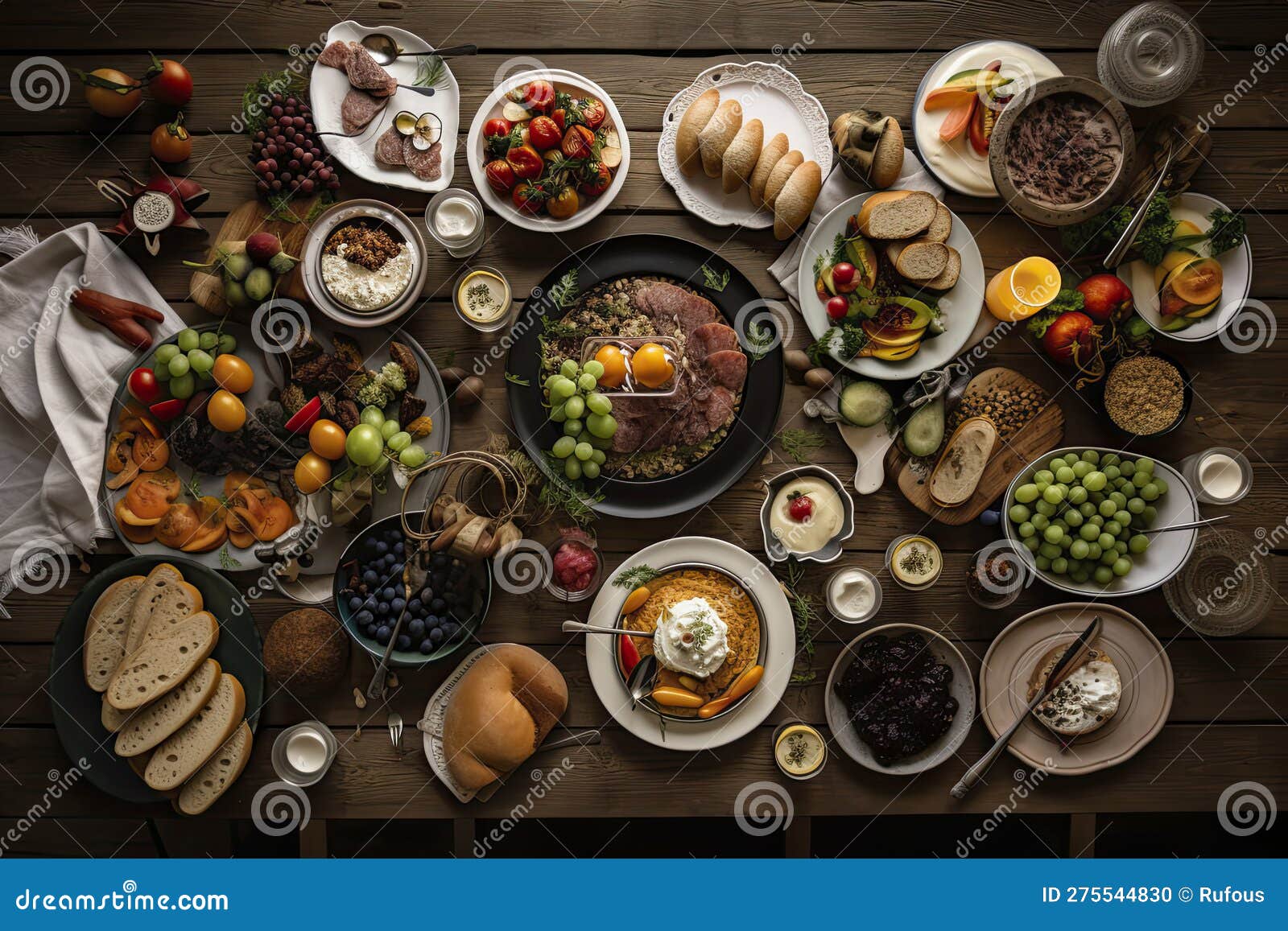 Table with food, top view stock photo. Image of togetherness - 275544830
