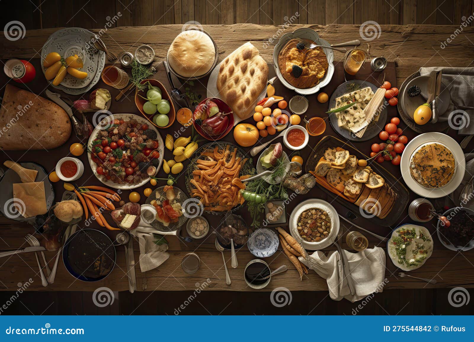 Table with food, top view stock illustration. Illustration of salad ...