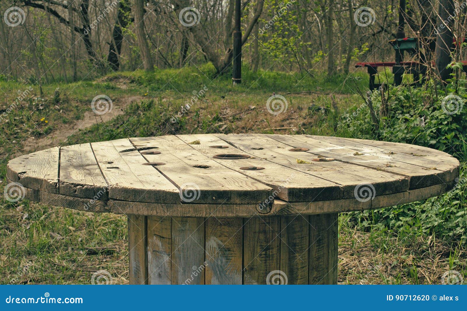Table in the forest stock photo. Image of wooden, table - 90712620