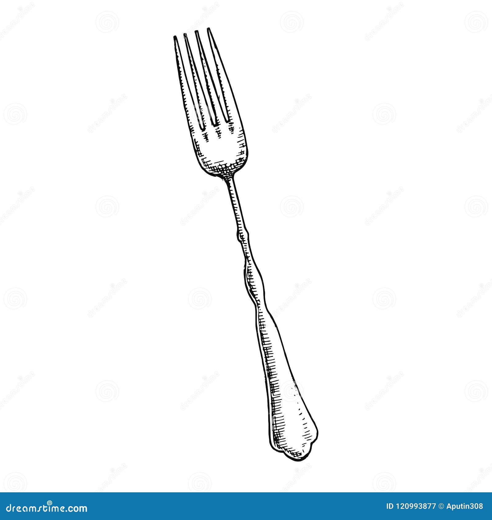 Table Fork Drawing Device. Isolated on White Background Sketch Stock ...