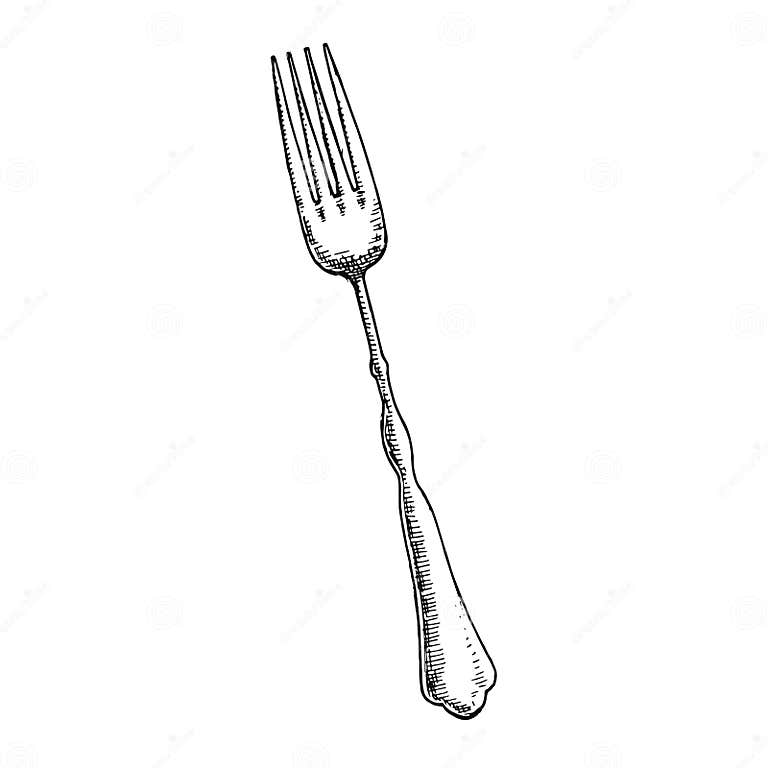 Table Fork Drawing Device. Isolated on White Background Sketch Stock ...