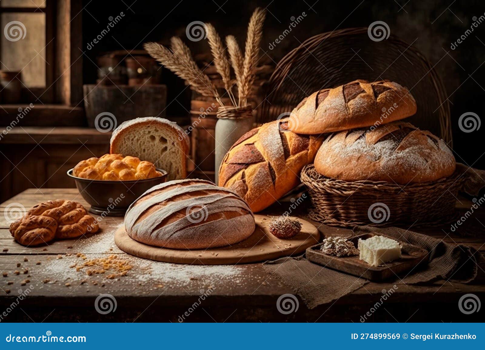 On the Table are Fresh, Fragrant Breads. Panoramic or Large Banner ...