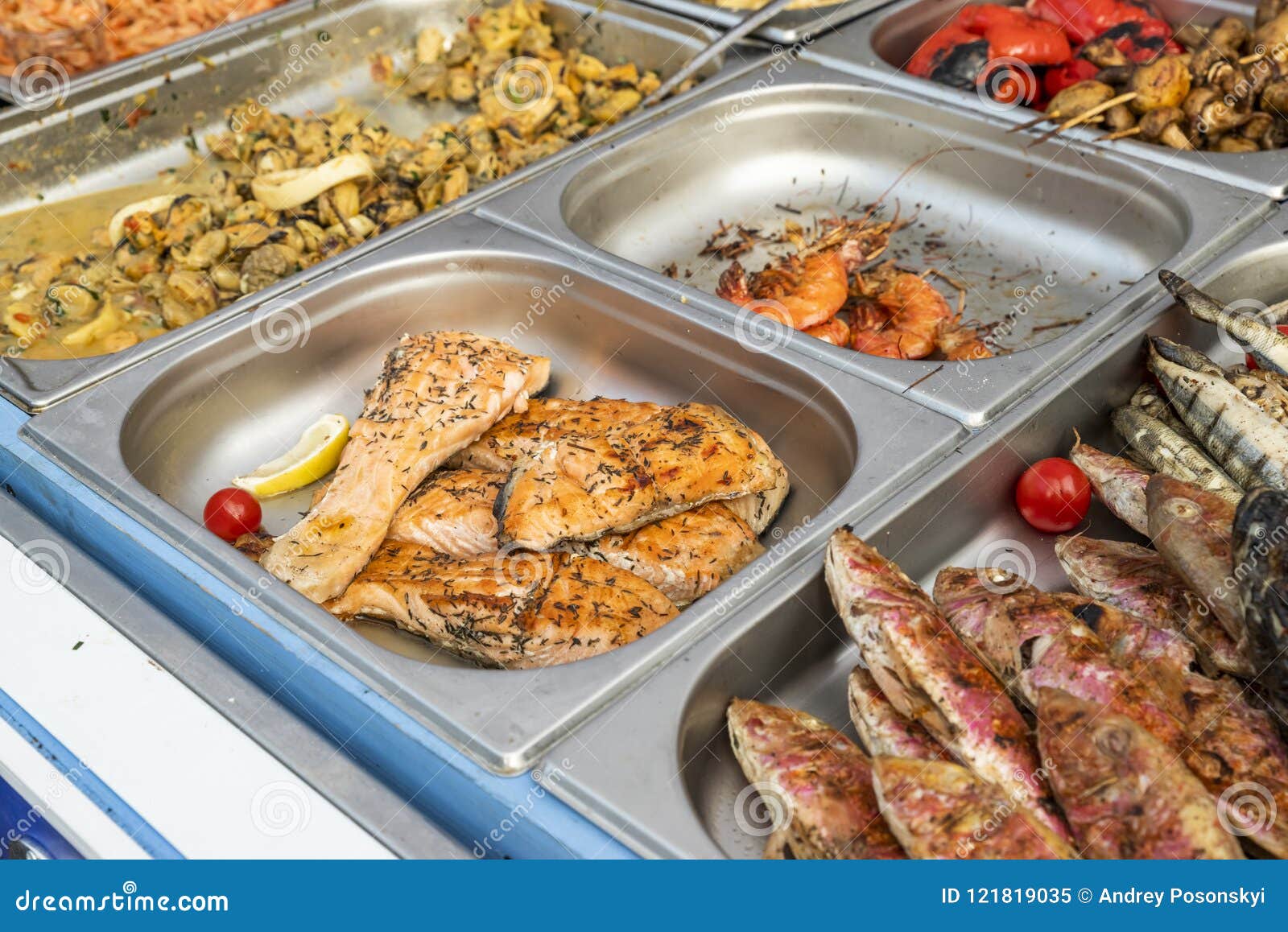 A table with fried fish stock image. Image of market - 121819035