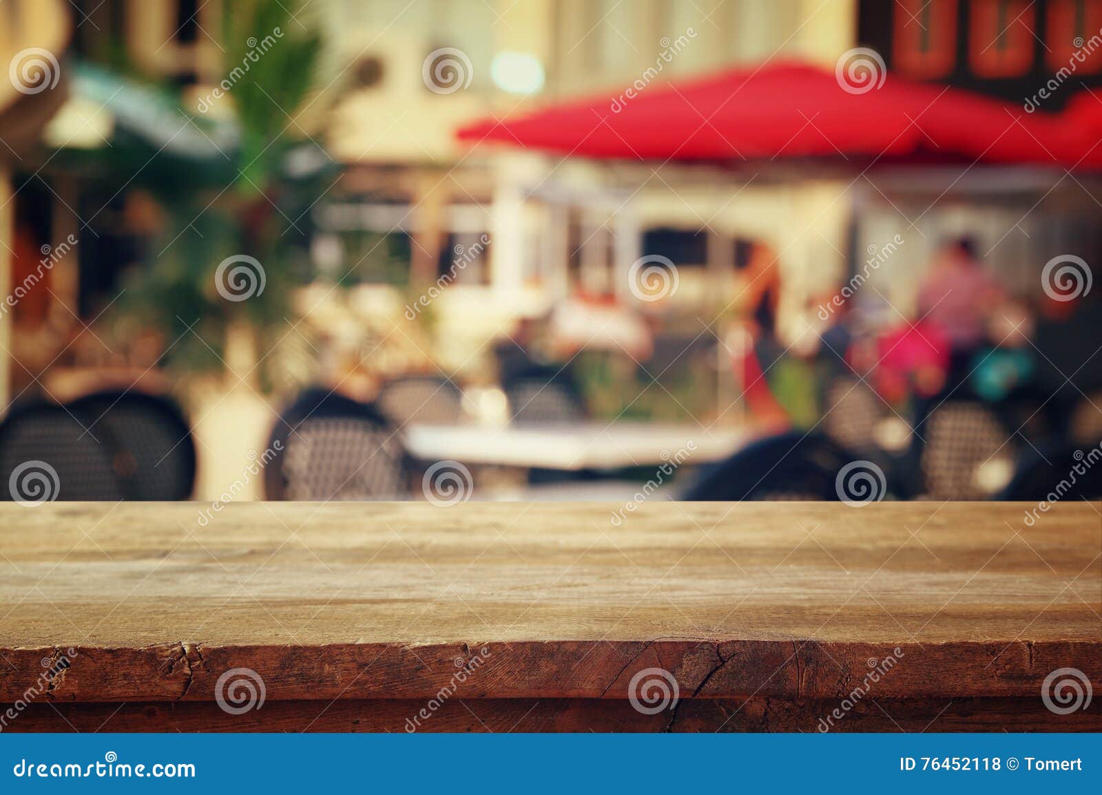 Table in Front of Abstract Blurred Background of Restaurant View Stock ...
