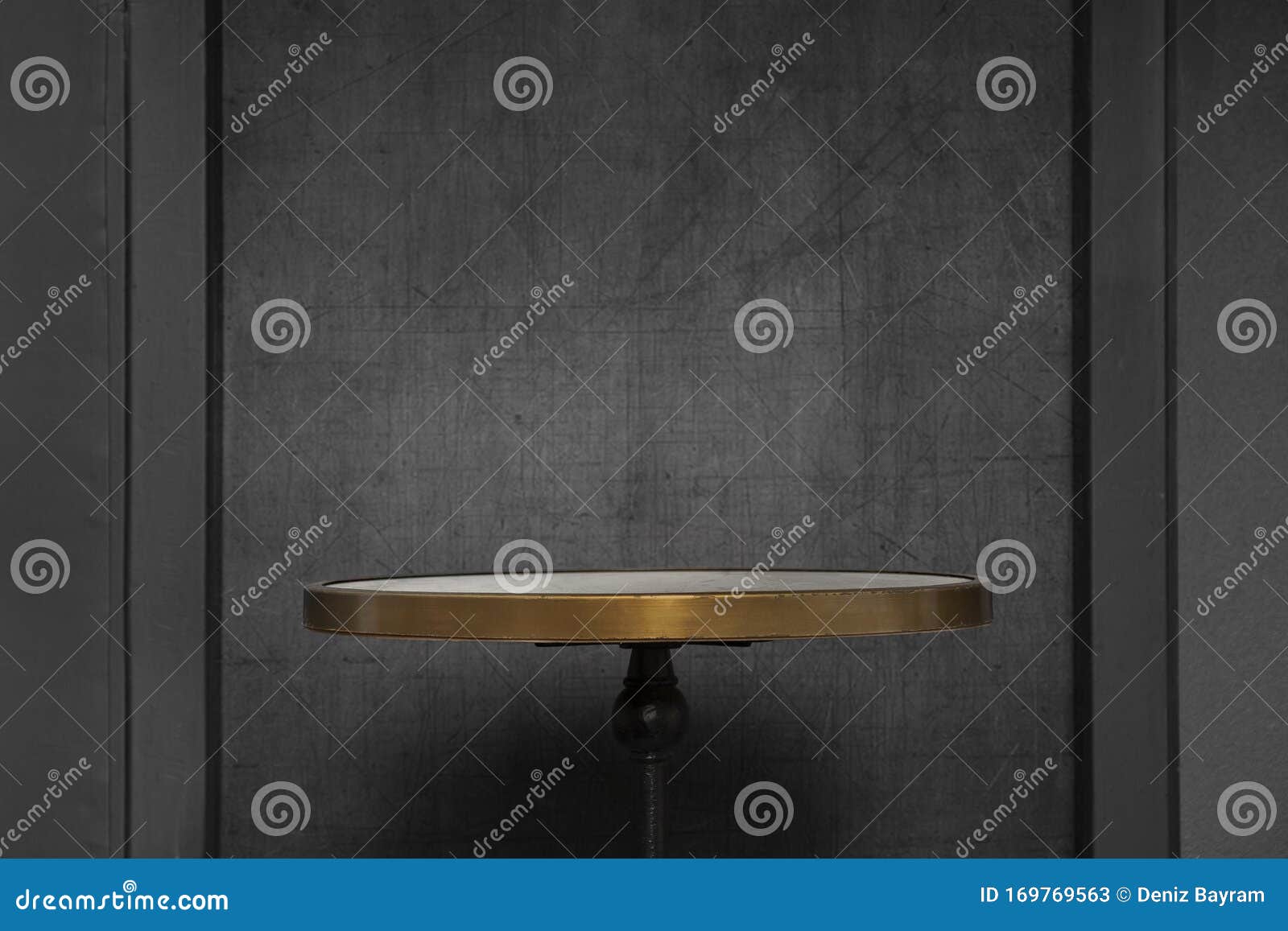 A Table in Front of a Black Wall Stock Image - Image of blackboard ...
