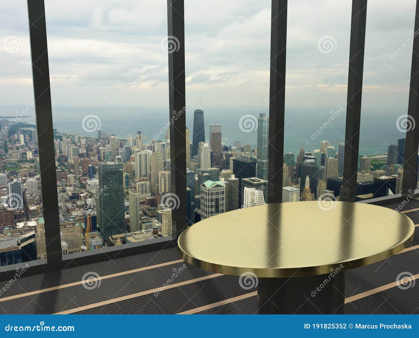 Table in Front of City Skyline for Mockups Stock Photo - Image of ...