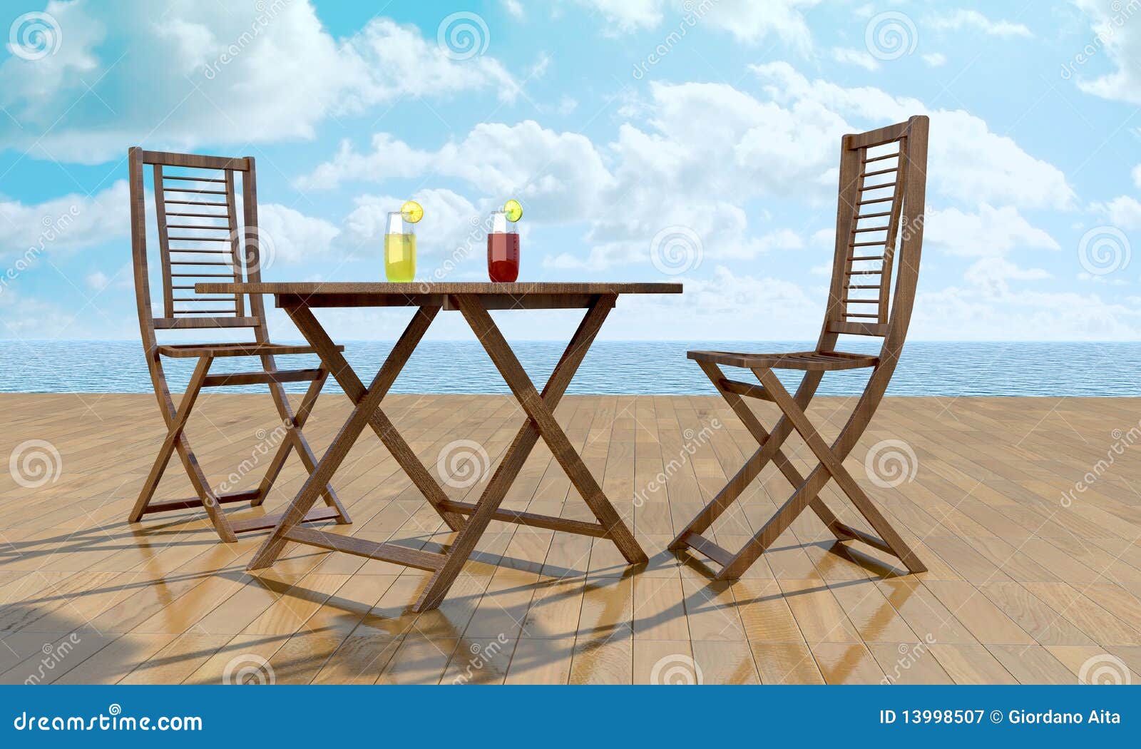 Table in front of sea stock illustration. Illustration of terrace ...