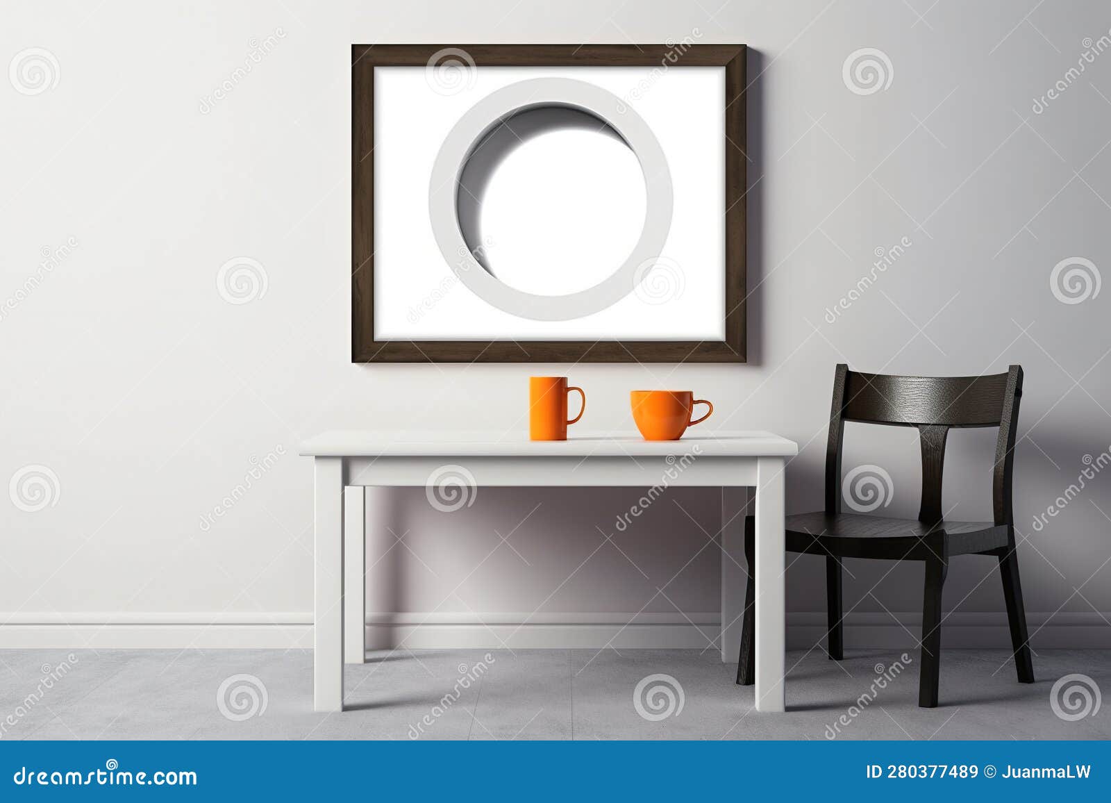 A Table in Front of a Wall with a Frame on it. Minimalistic Interior ...