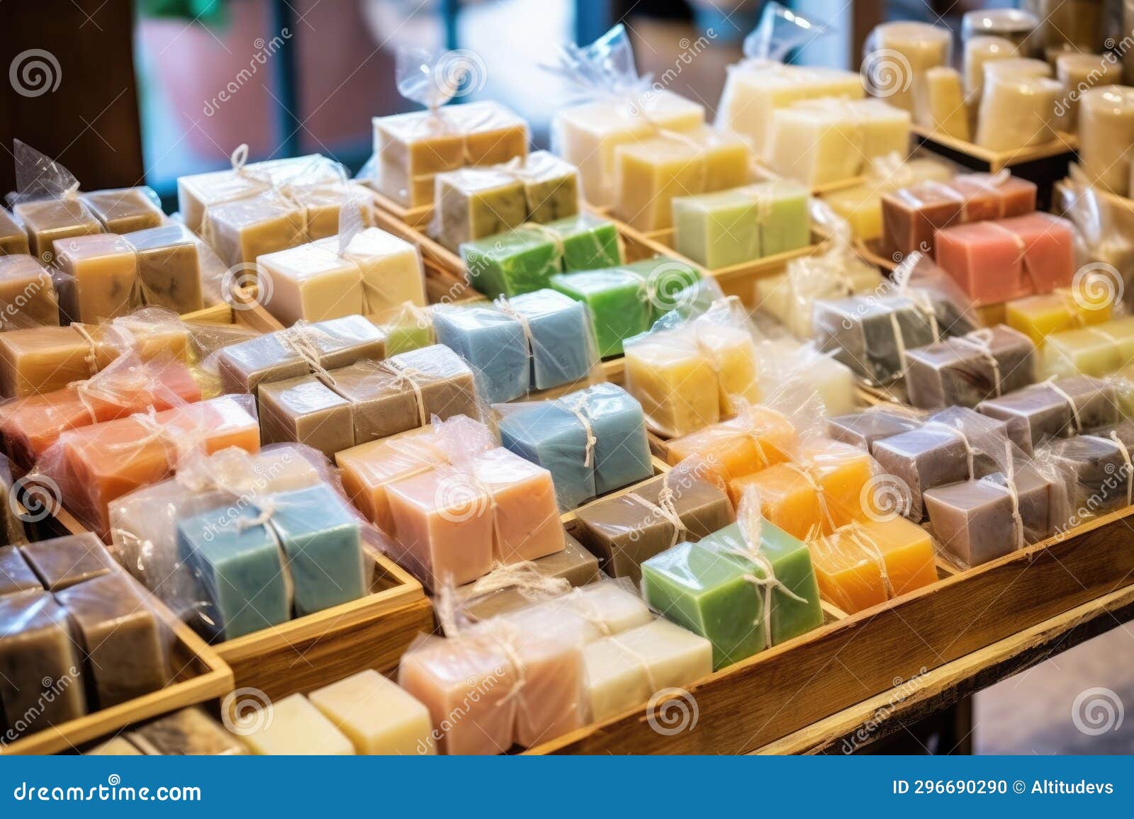 A Table Full of Artisanal Soaps Wrapped in Paper Stock Photo - Image of ...