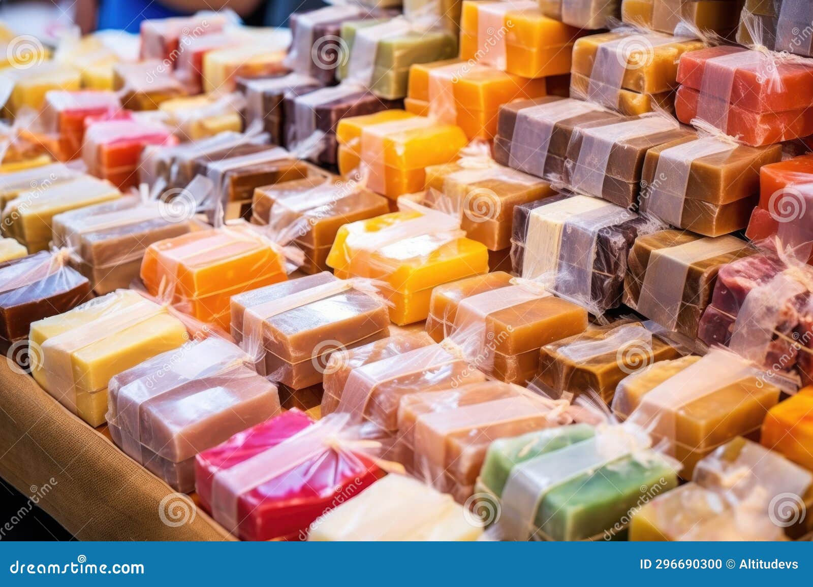 A Table Full of Artisanal Soaps Wrapped in Paper Stock Photo - Image of ...