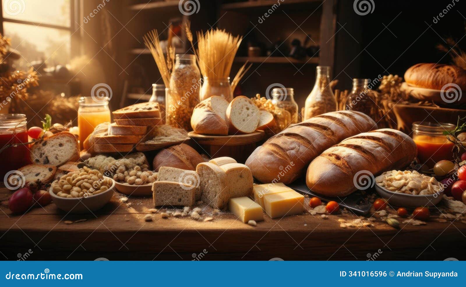 A Table Full of Bread and Breakfast Items Stock Illustration ...
