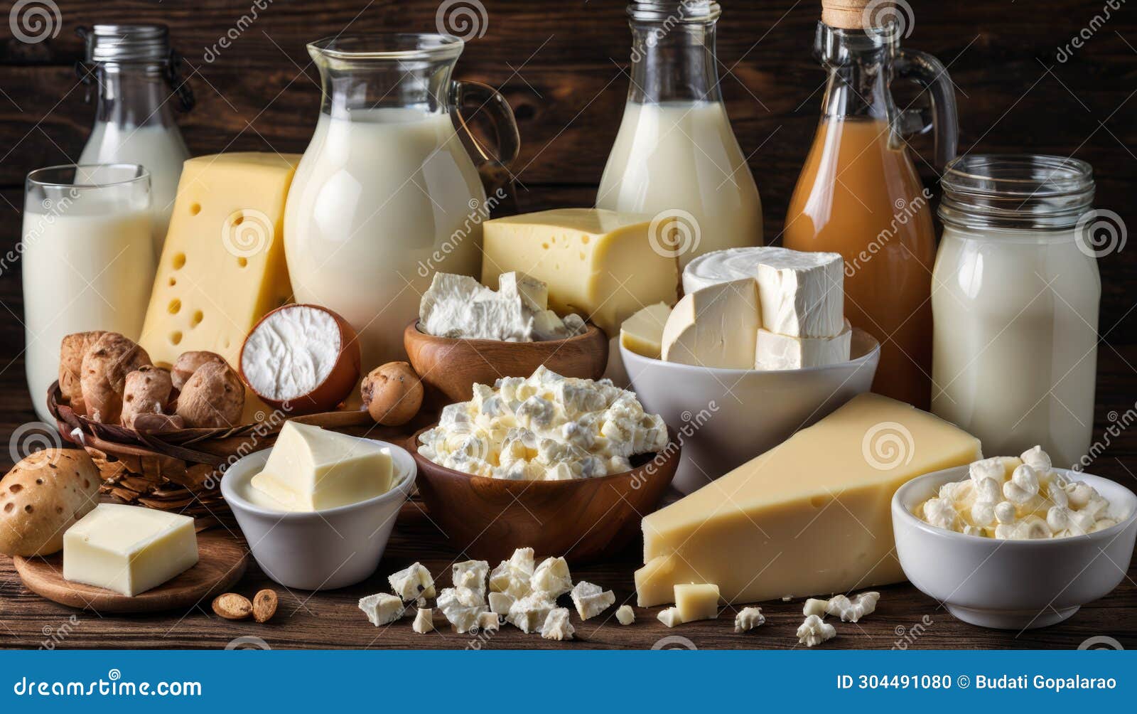 A Table Full of Cheese and Milk Products Stock Illustration ...