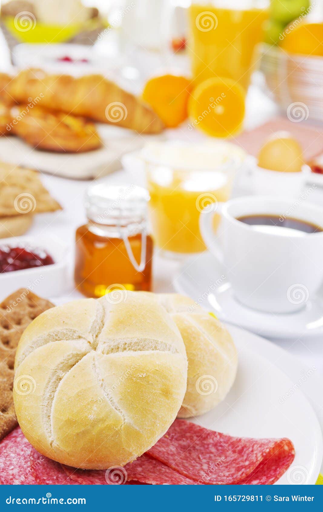 Table Full with Continental Breakfast Items, Brightly Lit Stock Image ...