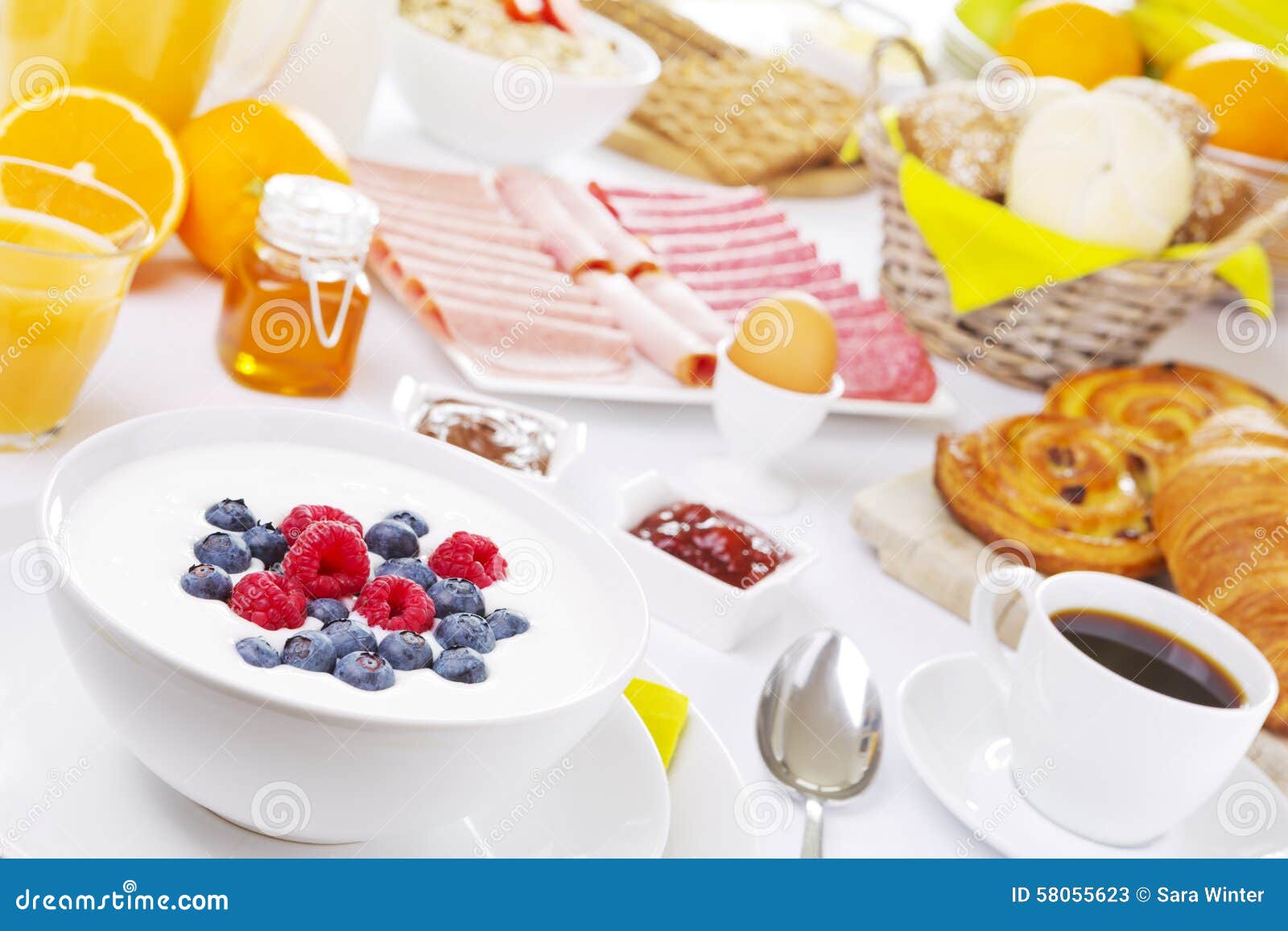 Table Full with Continental Breakfast Items Stock Image - Image of ...
