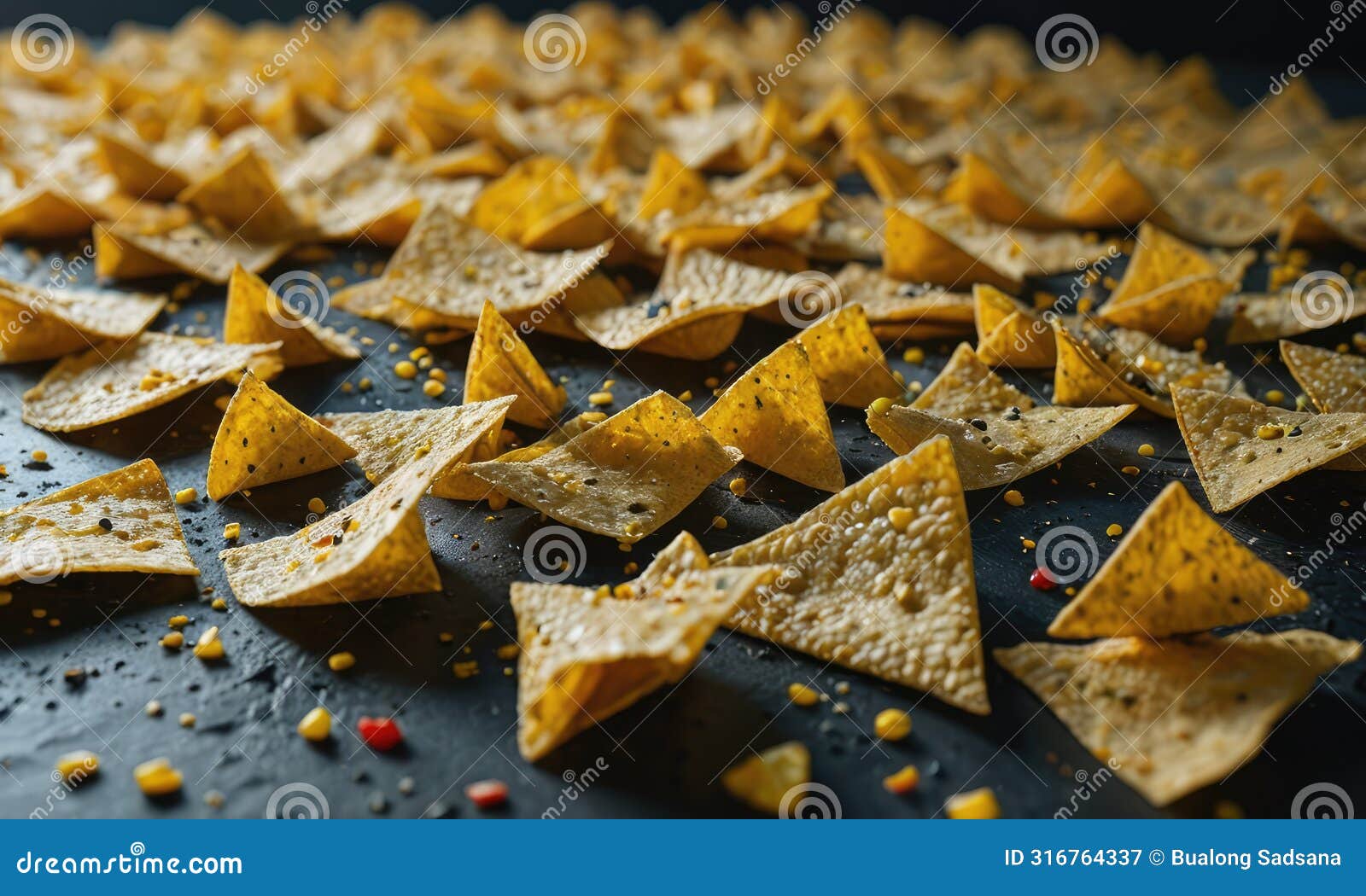A Table Full of Corn Chips is Shown in the Image. the Chips are in ...