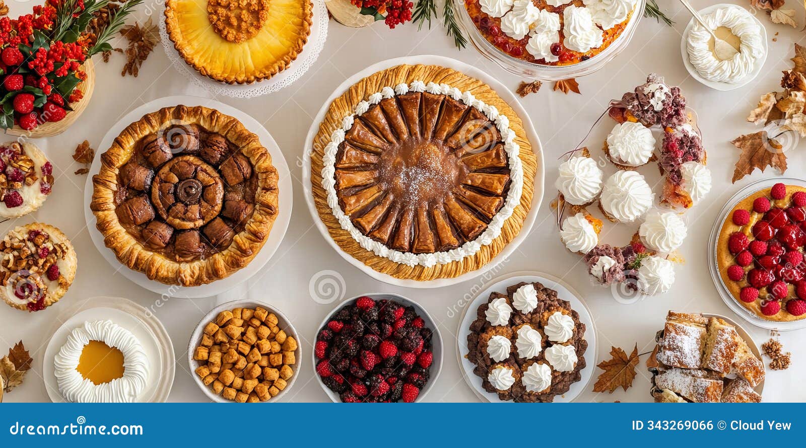 A Table Full of Different Types of Pies and Cakes Stock Illustration ...